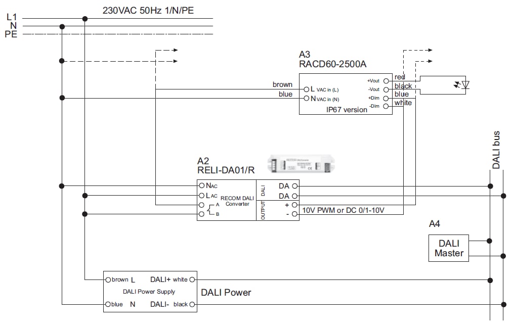 RELID01/R DALI-to-Analog Control Signal Interface - RECOM Power | Mouser