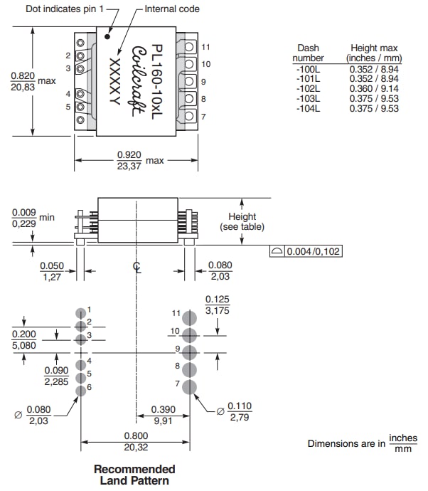 PL160/PL300 SMT Planar Transformers - Coilcraft | Mouser