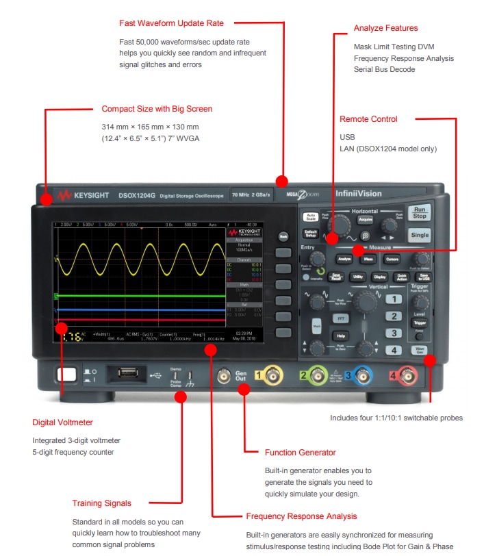 DSOX1204 4-channel Oscilloscopes - Keysight Technologies | Mouser