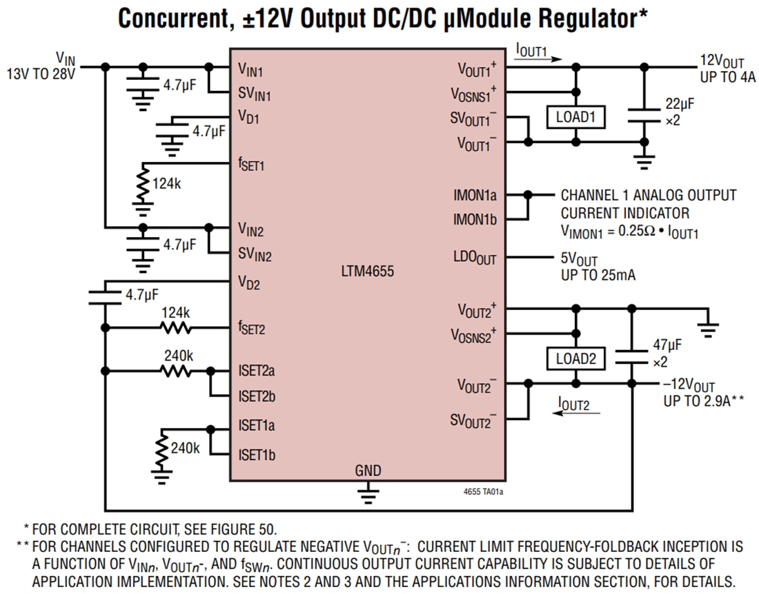 LTM4655 이중/단일 인버팅 μModule® 조정기 - ADI | Mouser