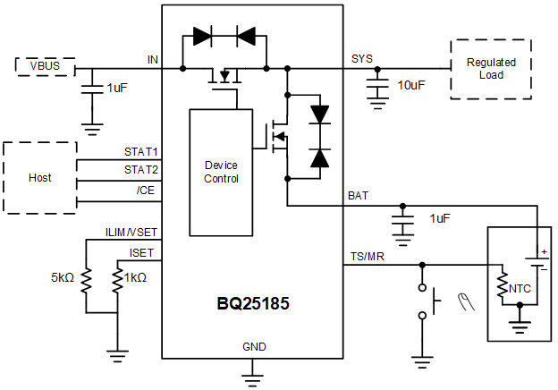 BQ25185 선형 배터리 충전기 IC - TI | Mouser